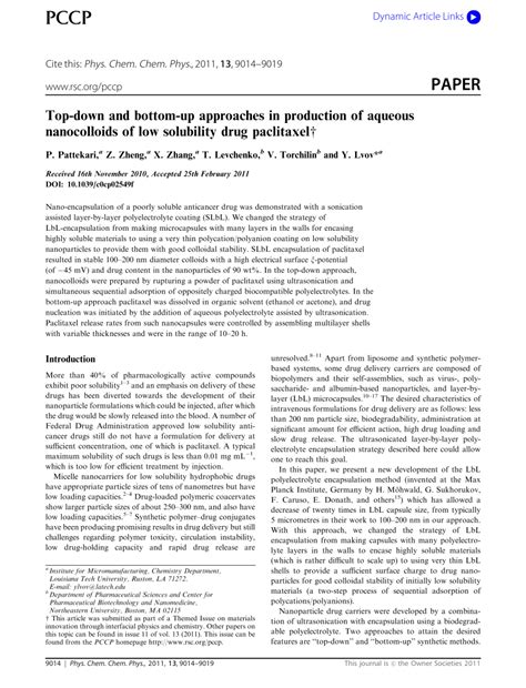 Pdf Top Down And Bottom Up Approaches In Production Of Aqueous Nanocolloids Of Low Solubility
