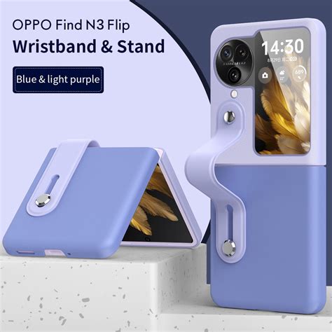 สําหรับ Oppo Find N3 Flipเคสฝาพับ สีตัดกัน สายรัดข้อมือหนัง พับได้ กัน
