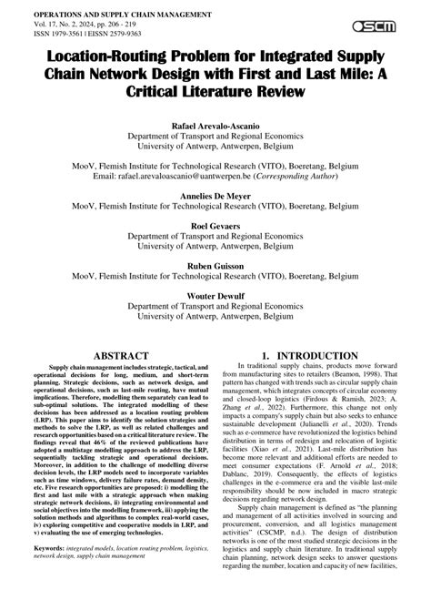 Pdf Location Routing Problem For Integrated Supply Chain Network Design With First And Last