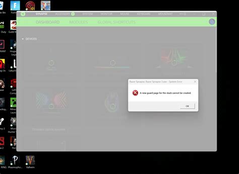 synapse error a new guard page for the stack cannot be created r razer