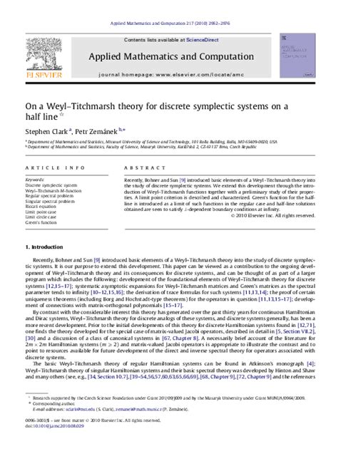 Pdf On A Weyl Titchmarsh Theory For Discrete Symplectic Systems On A Half Line