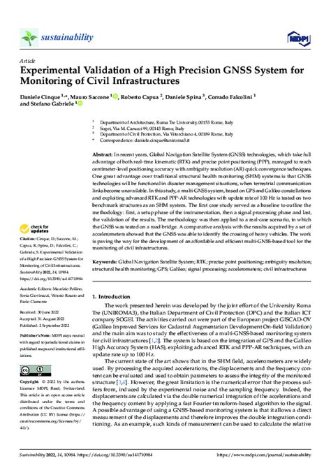 Pdf Experimental Validation Of A High Precision Gnss System For