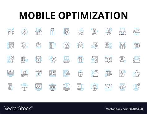 Mobile Optimization Linear Icons Set Royalty Free Vector