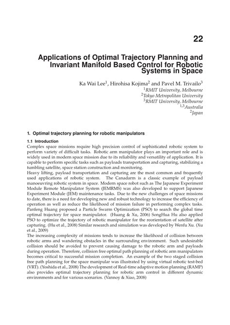 Pdf Applications Of Optimal Trajectory Planning And Invariant Manifold Based Control For