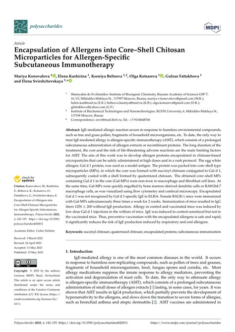 Pdf Encapsulation Of Allergens Into Coreshell Chitosan Microparticles For Allergen Specific