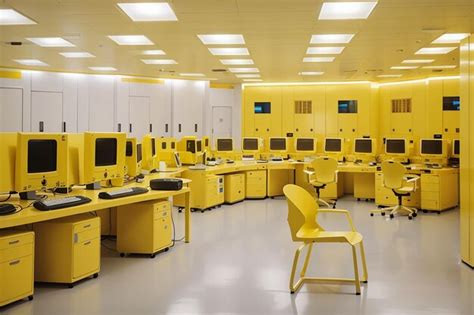 Premium Ai Image Yellow Computer Room