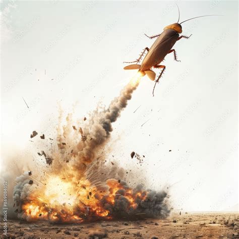 Battlefield Pest Control Fighter Jet Vs Giant Cockroach With Explosions On White Background