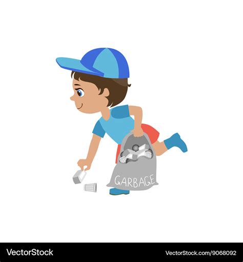 Boy Picking Up Trash Royalty Free Vector Image