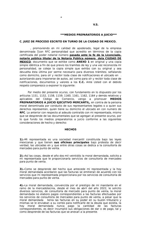 Medios Preparatorios A Juicio Ejecutivo Mercantil V Medios