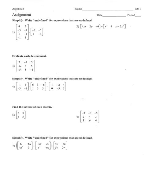 matrices practice exercises 1 pdf