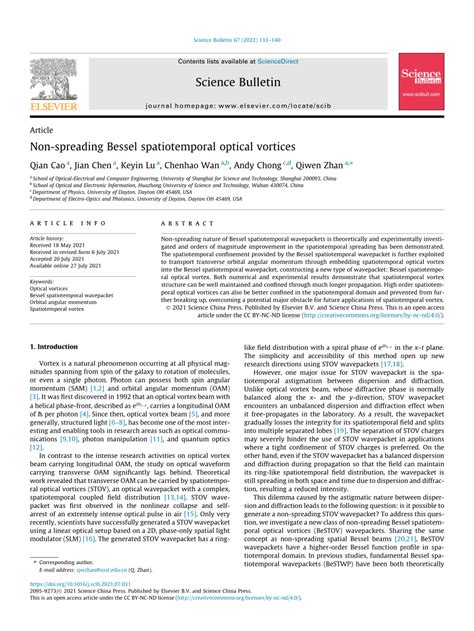 Pdf Non Spreading Bessel Spatiotemporal Optical Vortices