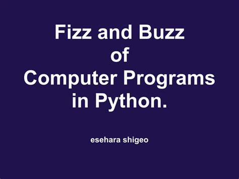 Fizz And Buzz Of Computer Programs In Python Pdf
