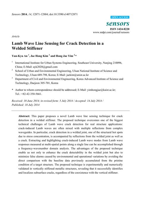Pdf Lamb Wave Line Sensing For Crack Detection In A Welded Stiffener