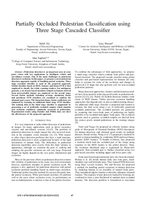 Pdf Partially Occluded Pedestrian Classification Using Three Stage Cascaded Classifier