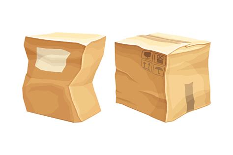 포장 및 선적 컨테이너 벡터 세트로 골판지 측면이 구겨진 골판지 상자 골진에 대한 스톡 벡터 아트 및 기타 이미지 골진