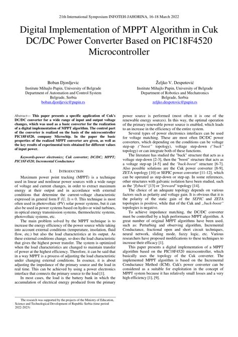 Pdf Digital Implementation Of Mppt Algorithm In Cuk Dcdc Power