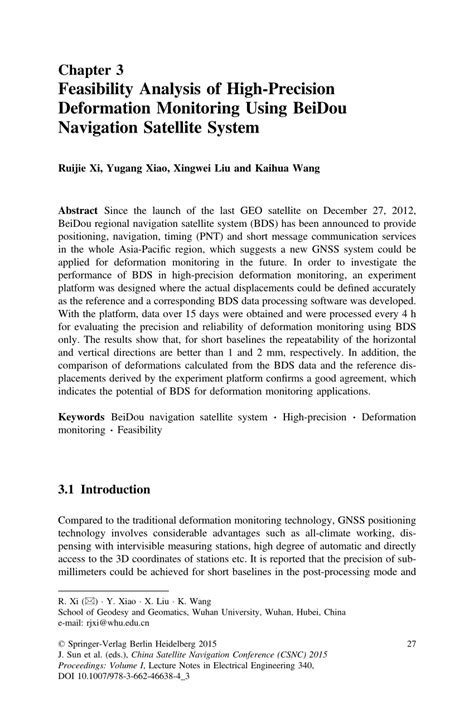 Pdf Feasibility Analysis Of High Precision Deformation Monitoring Using Beidou Navigation