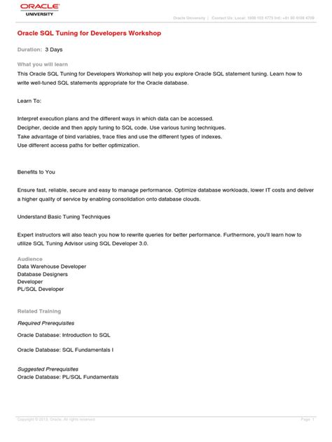 Oracle Sql Tuning For Developers Workshop D73549gc10 1080544 Us