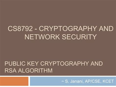 Rsa Algorithm Public Key Cryptography Ppt