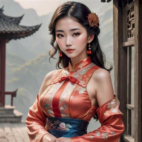 Vintage Beautiful Chinese Girl Background Premium Ai Generated Image