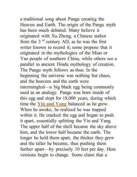 Pangu And The Chinese Creation Story Docx Geology Science