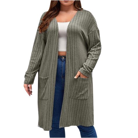 Zyekqe Long Cardigan Sweaters For Women Plus Size Long Sleeve Open