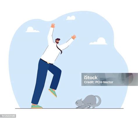 무서워하는 길잃은 고양이를 인사하는 재미있는 사업가 가정 생활에 대한 스톡 벡터 아트 및 기타 이미지 가정 생활 개념 고양이 새끼 Istock