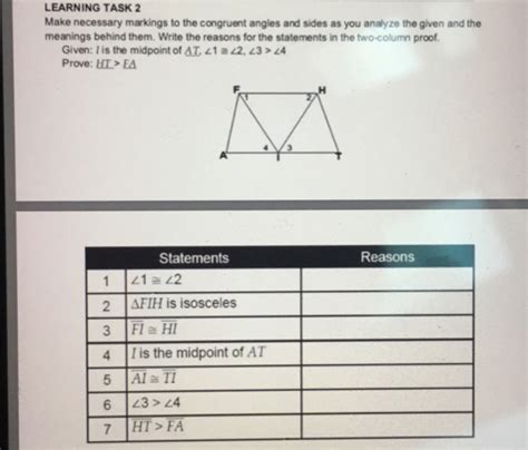 Solved Learning Task 2 Make Necessary Markings To The Congruent Angles And Sides As You Analyze