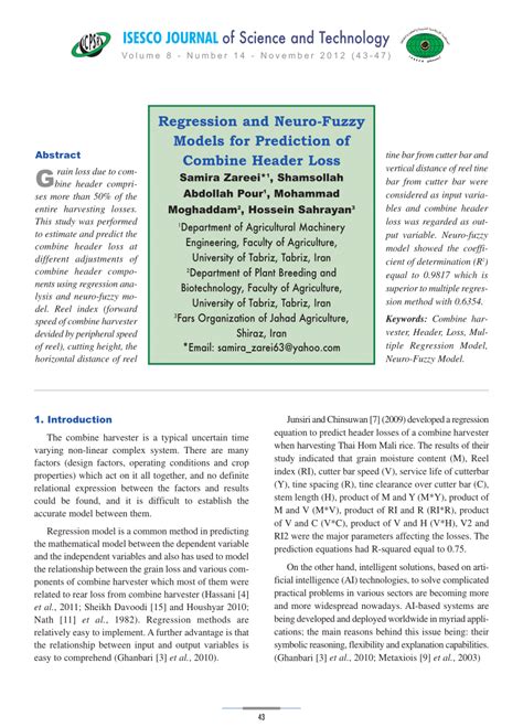 Pdf Regression And Neuro Fuzzy Models For Prediction Of Combine