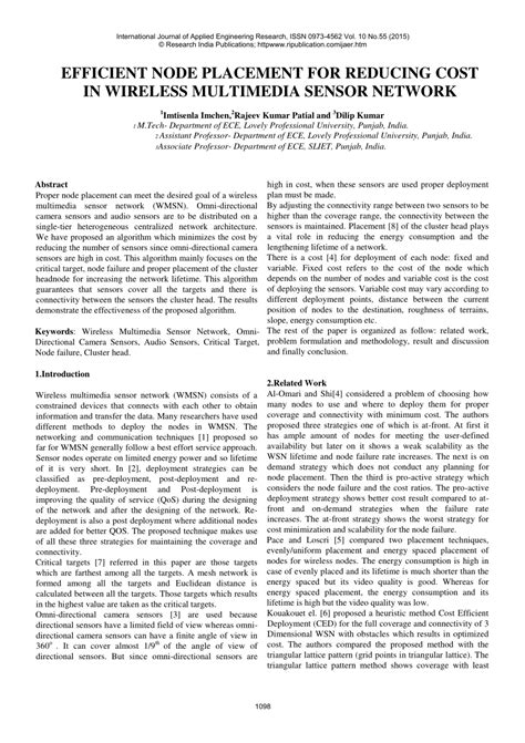 Pdf Efficient Node Placement For Reducing Cost In Wireless Multimedia Sensor Network