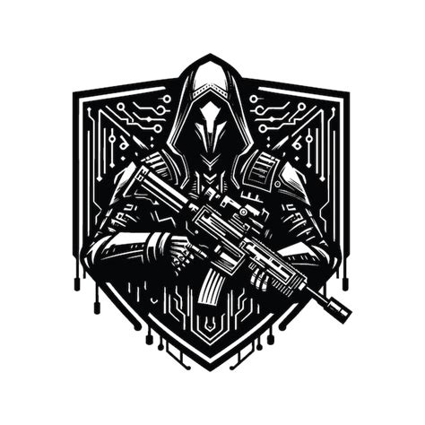 Assasin Silhouete With Cyberpunk Pattern Illustration Premium Ai Generated Vector