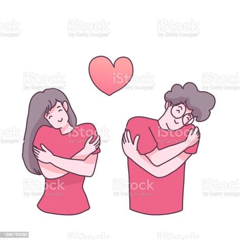 사랑에 빠진 큰 고립 된 커플 행복한 어린 소녀와 사랑에 빠진 소년 발렌타인 데이 컨셉 플랫 벡터 일러스트 레이 션 만화 스타일