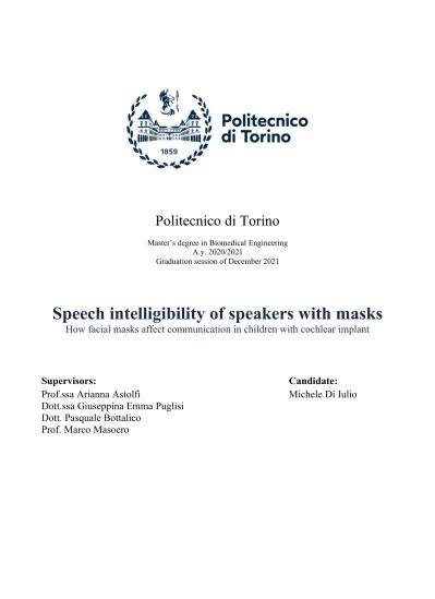 Technical Features Cochlear Implant Speech Intelligibility Of Speakers With Masks
