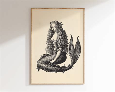 Vintage Mermaid Art Antique Printable Art Coastal Beach Decor