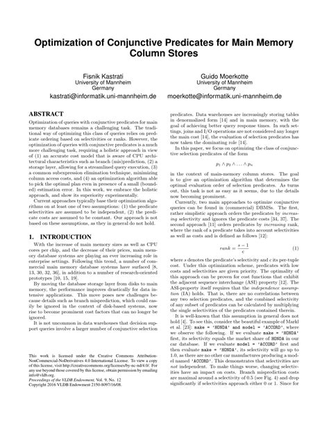 Pdf Optimization Of Conjunctive Predicates For Main Memory Column Stores