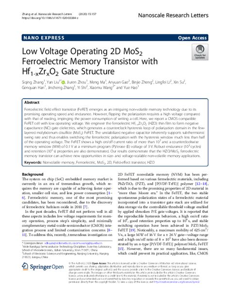 Pdf Low Voltage Operating 2d Mos2 Ferroelectric Memory Transistor