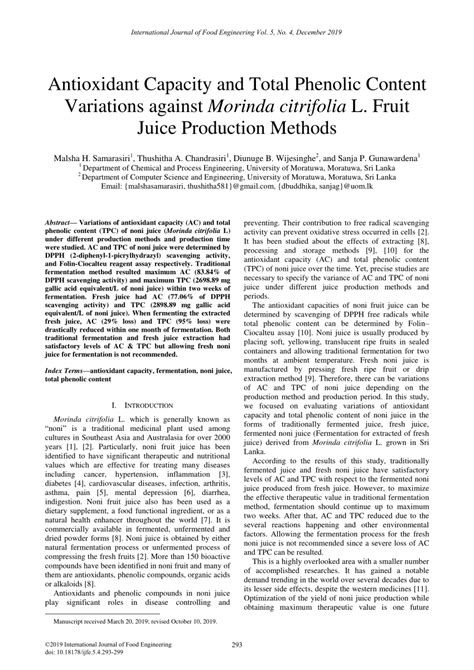 Pdf Antioxidant Capacity And Total Phenolic Content Variations