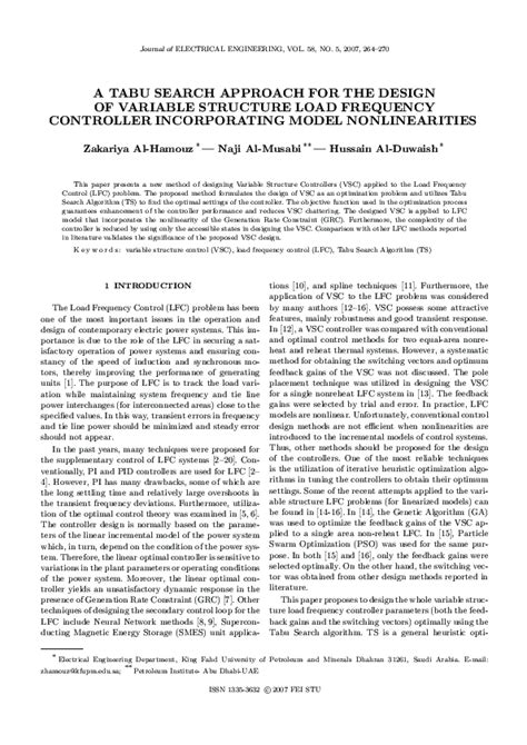 Pdf A Tabu Search Approach For The Design Of Variable Structure Load Frequency Controller