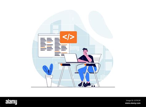 Ui Ux Development Web Concept With Character Scene Man Creating Code