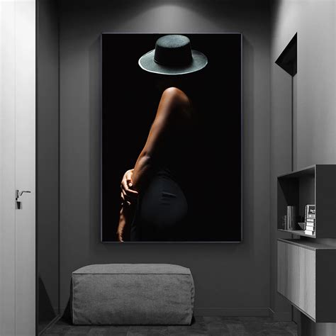 Modern Seksi Wanita Seni Tubuh Hitam Latar Belakang Cetak Poster Dinding Seni Gambar Untuk Ruang
