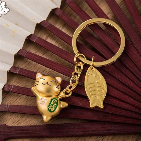 Maneki Neko Japan Lucky Cat Keychain Kawaii Trinkets Alloy Accessory
