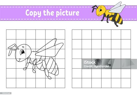 줄무늬 꿀벌 그림을 복사합니다 아이들을위한 책 페이지를 색칠 교육 개발 워크 시트 어린이를위한 게임 필기 연습 재미있는 캐릭터