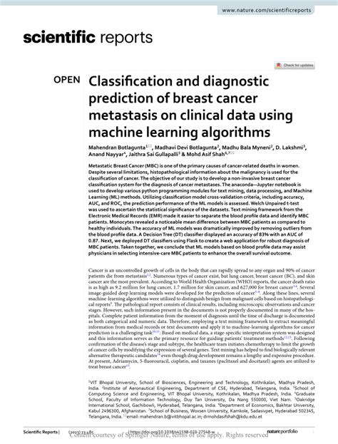Pdf Classification And Diagnostic Prediction Of Breast Cancer Metastasis On Clinical Data