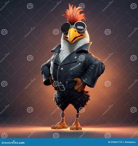 El Pollo Con Chaqueta De Biker Y Gafas De Sol Se Mantiene Erguido En La Caricatura Disney Pixar