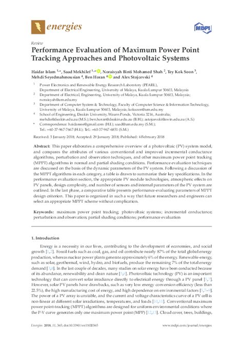 Pdf Performance Evaluation Of Maximum Power Point Tracking Approaches