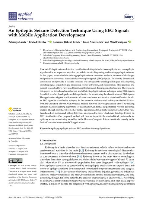 Pdf An Epileptic Seizure Detection Technique Using Eeg Signals With