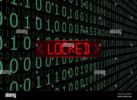 a 3d rendered illustration of a locked system with a binary code stock