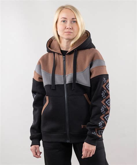 Embroidered Ukrainian Full Zip Hoodie Color Block Sweatshirt
