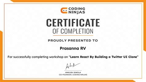 Prasanna Rv On Linkedin My Course Completion Of React In Coding Ninja
