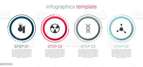 시험관과 플라스크 방사성 Dna 기호 및 분자를 설정합니다 비즈니스 인포그래픽 템플릿입니다 벡터 생물학에 대한 스톡 벡터 아트 및 기타 이미지 Istock